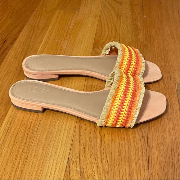 LOFT | Shoes | Loft Raffia Fringe Slide Sandals | Poshmark